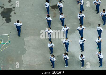 Han Chinese students of the No 11 Middle School in their blue and white ...