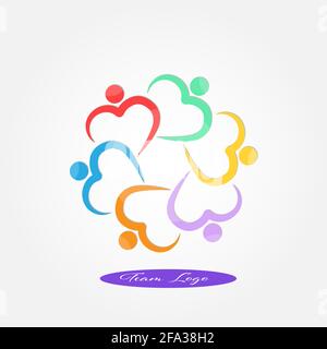 Team logo, like-minded people or friends, social logo. Hugging hearts ...