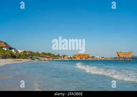 Morning at Ancha Beach in Cancun Mexico with calm ocean, background ...
