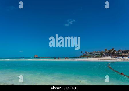 ISLA MUJERES, MEXICO - MARCH 12. 2021: Playa Norte - north beach with ...