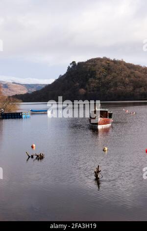 Area of Loch Lomond, Scotland. Picturesque view of a snow covered Ben ...