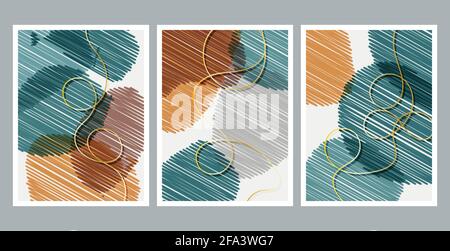 Modern abstract painting. Scribble effect. Set of fluid geometric ...