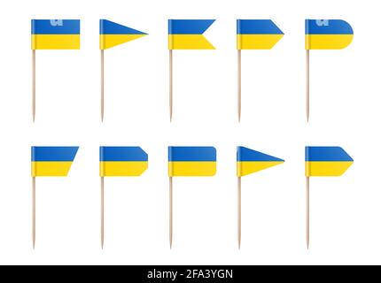 Ukraine toothpick flag isolated on wood stick with white paper ...