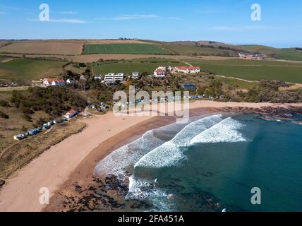 Aerial view of Coldingham Sands beach at Coldingham Bay, Berwickshire ...