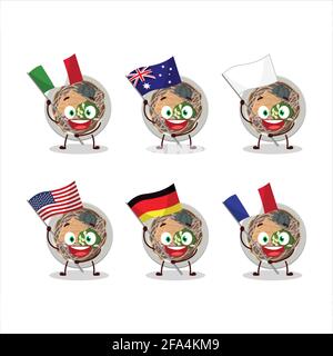 Wasabi cartoon character bring the flags of various countries. Vector ...