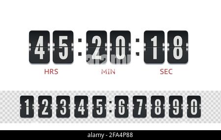 Flip number and symbol scoreboard with shadows on transparent background. Vector illustration ...