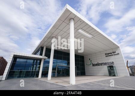 Cologne, Germany - April 16, 2021: koelnmesse exhibition halls entrance ...