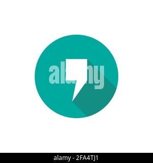 white quote marks in blue circle with shadow isolated on white. Flat ...