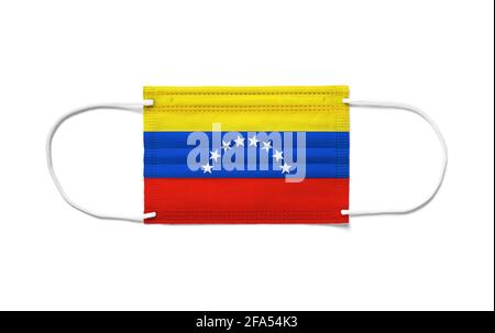 Flag of Venezuela on a disposable surgical mask. White background ...