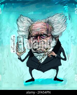 Art illustration funny caricature of German philosopher Friedrich ...