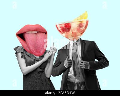 Contemporary art collage of retro couple on pastel background with ...