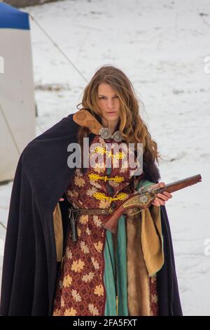 ZAGREB, CROATIA - Feb 09, 2013: History hobbyst dressed as a medieval ...