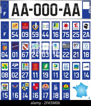 France car license plate pattern, letters, numbers and symbols, vector ...