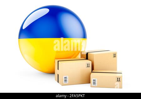 Cardboard box Ukraine. flag of ukraine. delivery man Stock Photo - Alamy