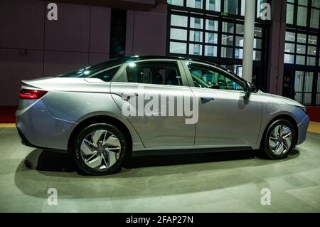 Geely Geometry A Pro on display at the 2021 Shanghai Auto Show, China ...