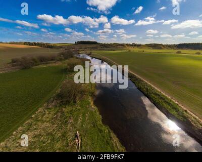 Aerial view of the Whiteadder Water a tributary of the River Tweed near ...