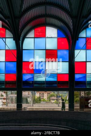 Switzerland, Thusis station, Rhaetian Railway, railway, bicycle ...
