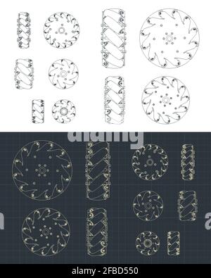Stylized vector illustration of Mecanum wheel isometric drawings mini ...