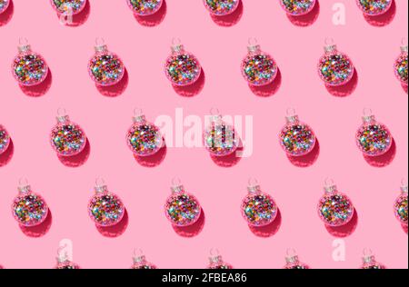 Large Christmas balls on a pink background in children room Stock Photo ...