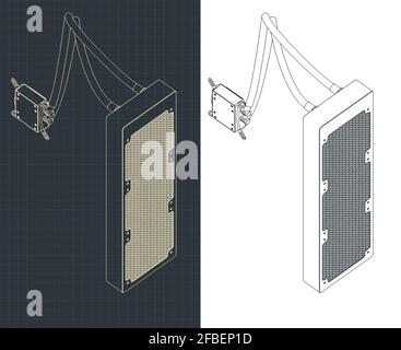 Stylized vector illustration of a liquid cooling system isometric ...
