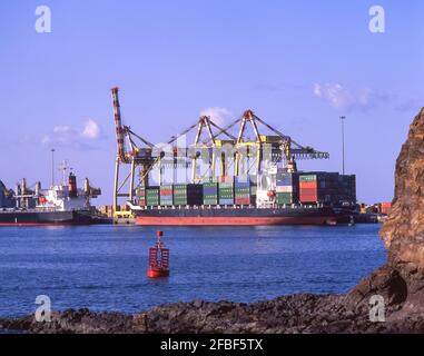 Container ship at container terminal, Muscat Port, Muscat, Sultinate of ...