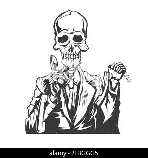 Death call center. Skull with headset. Skeleton feedback operator with ...