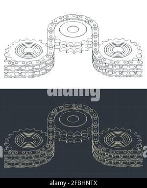 Stylized vector illustration of double chain sprocket color drawings ...