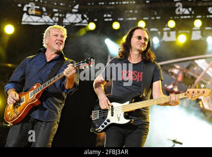 Rock band, Rush (L-R) Geddy Lee, Neil Peart, Alex Lifeson are honored ...