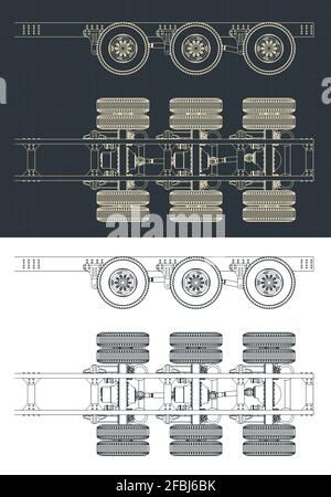 Stylized vector illustration of truck suspension systems blueprints ...