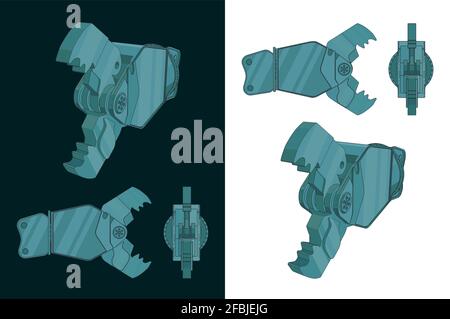 Stylized vector illustration of demolition hydraulic scrap shear cutter ...