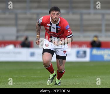 Oliver Roberts (15) of Salford Red Devils receives treatment on the ...