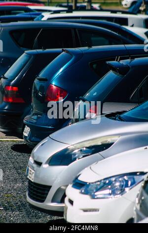 Reims France April 23, 2021 Bus driving through the streets of Reims ...