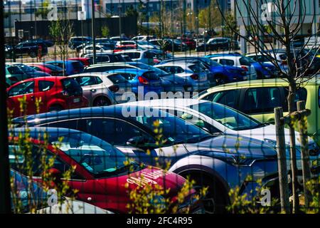 Reims France April 23, 2021 Bus driving through the streets of Reims ...