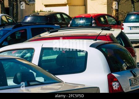 Reims France April 23, 2021 Cars parked in the streets of the city ...