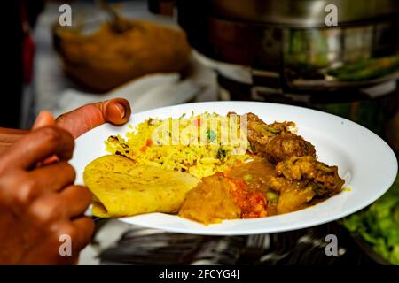 vegetarian food in a Hindu wedding reception Stock Photo - Alamy