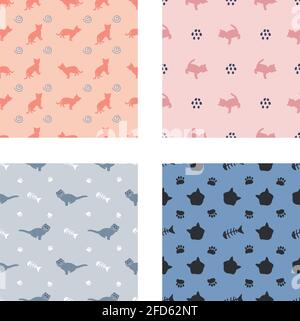 Cute Cat Breeds Seamless Pattern Cartoon Animal Illustration Type of ...