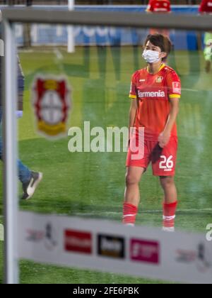 Leverkusen, Germany. 23rd Apr, 2021. Estelle Laurier (23 SGS) is ...