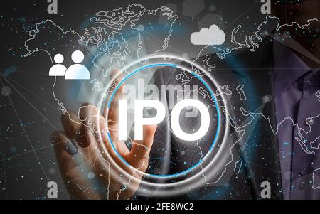 Businessman hand touching IPO or Initial Public Offering sign on ...