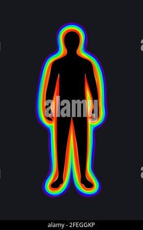 The aura of the body. The rainbow color marks the layers of the male ...