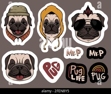 Cute bulldog puppy vector sticker set. Playful joyful purebred dog ...