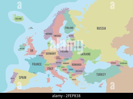 Political map of Europe with different colors for each country. Vector ...