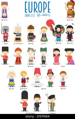 Kids and nationalities of the world vector: Europe Set 1 of 2. Set of ...