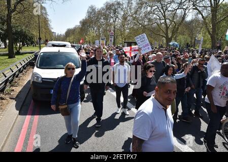 Park Lane, London, UK 24th Apr 2021. A large anti lockdown and anti ...