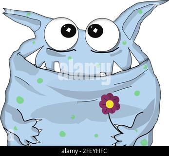 Cartoon funny monster with scary face expression waving hands . Vector ...