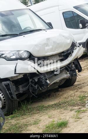 frontal car crash wreck with broken headlight details Stock Photo - Alamy