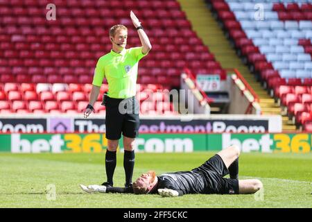 Viktor Johansson #1 of Rotherham United receiving a treatment during ...