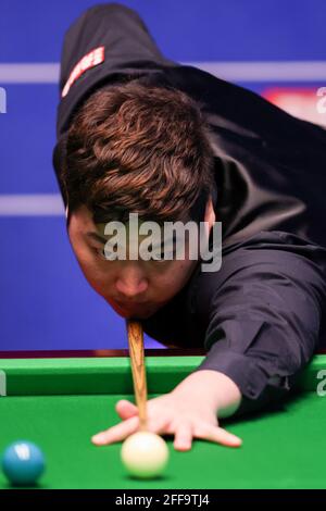 Yan Bingtao of China plays a shot to Finland in a Group A match during ...