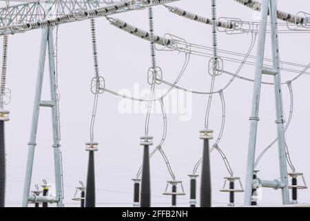pole frames and wires in substations Stock Photo - Alamy