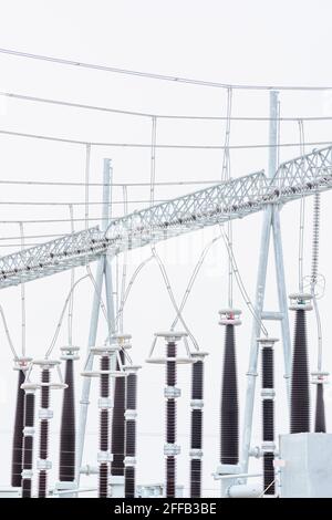 pole frames and wires in substations Stock Photo - Alamy