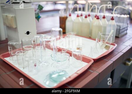 Microbiology Laboratory a shelf with sterile glass container Stock ...